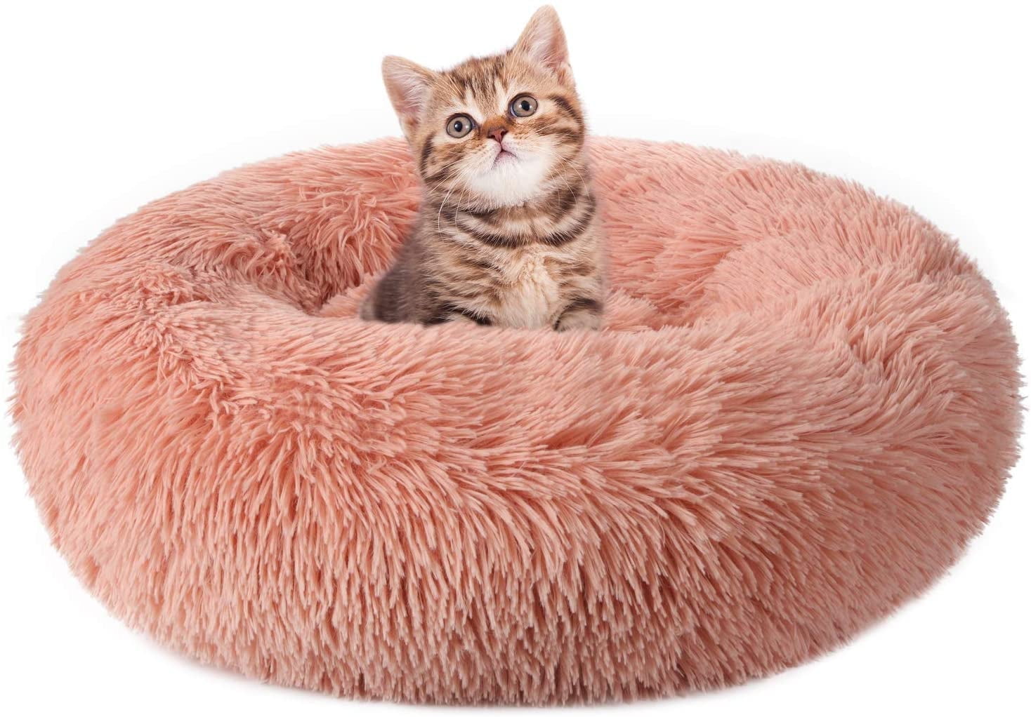 rabbitgoo Snuggle Cozy Fuzzy Washable Cat Bed, 20in Round Plush Donut ...
