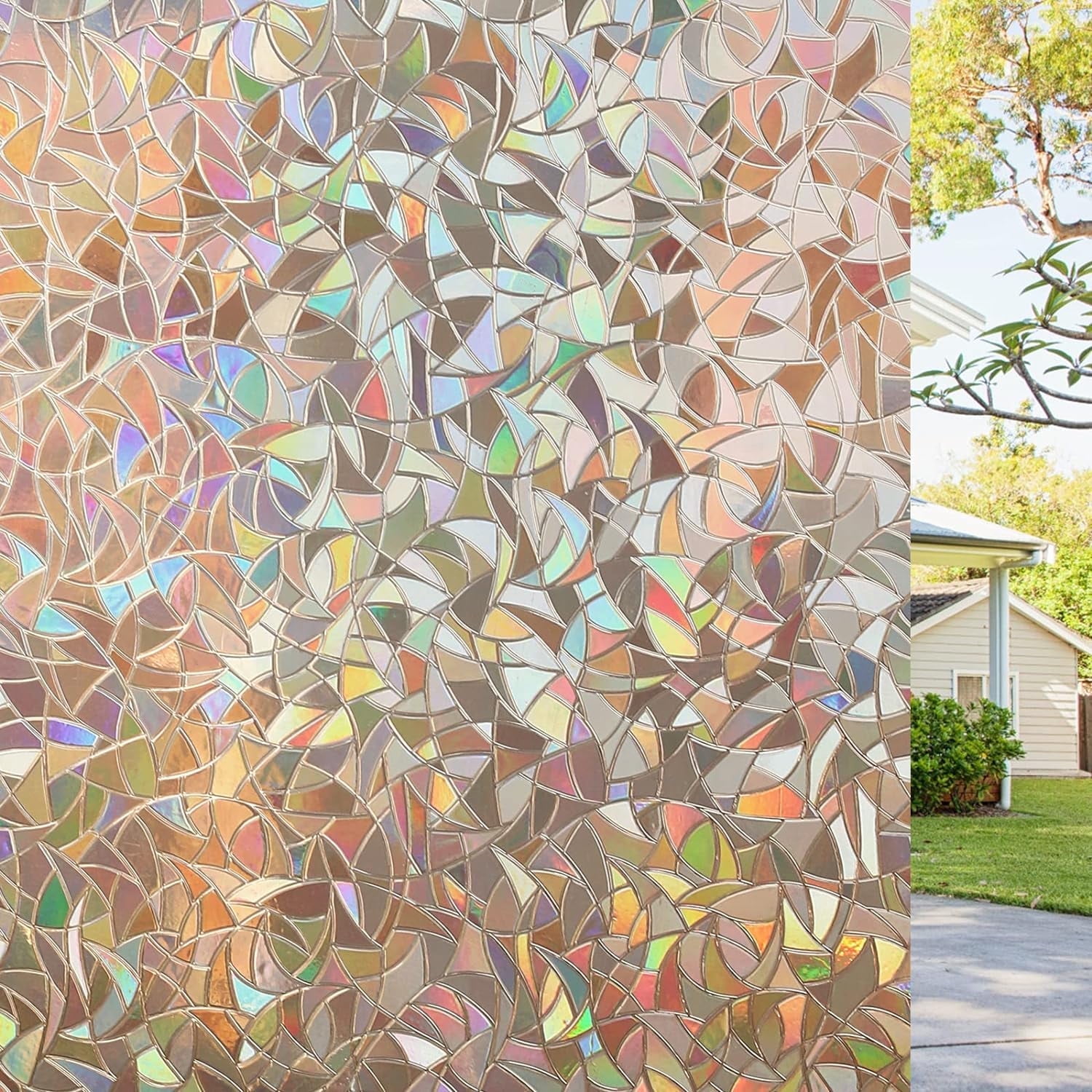 rabbitgoo 3D Rainbow Effect Window Privacy Film, Stained Glass Window ...