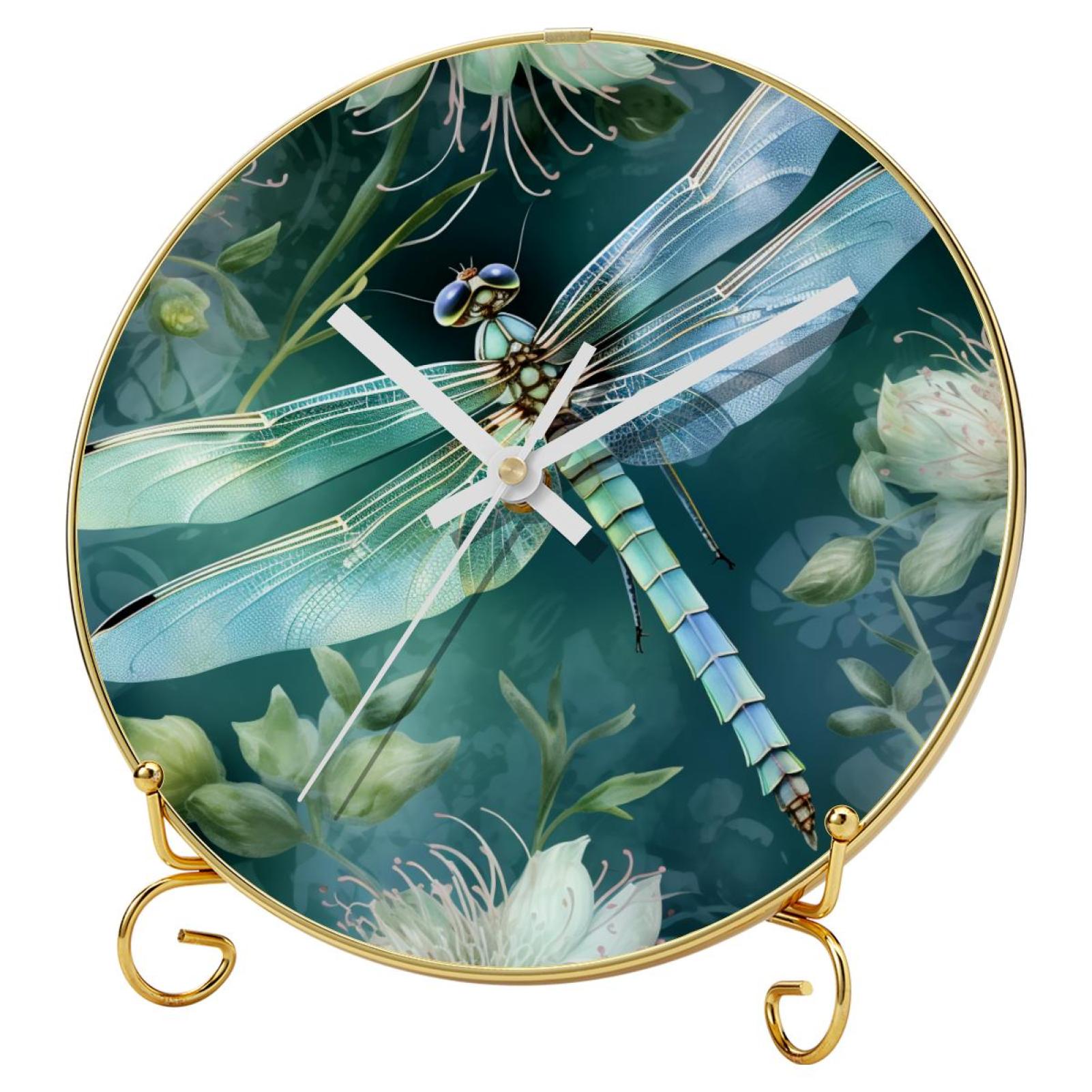 ragonfly Round Printed Wall Clocks with Hooks and Gold Stand - Silent ...