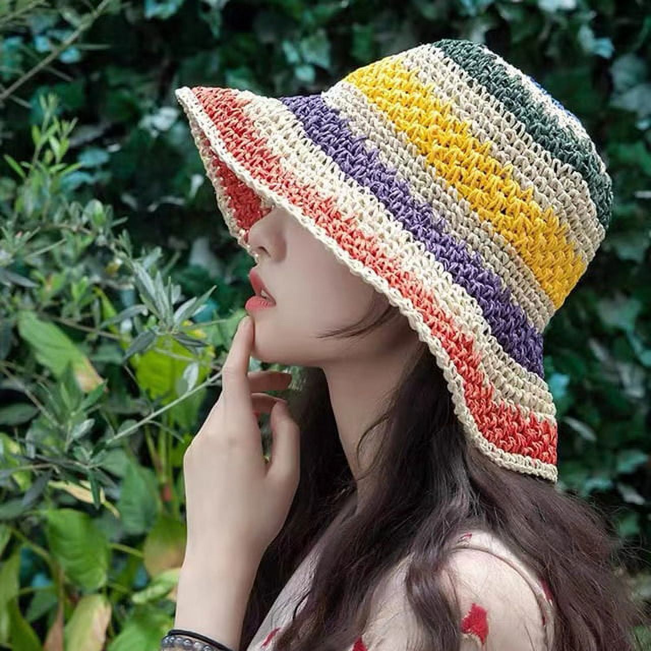 rainbow Girl Sun Hat Wide Brim Floppy Summer Hats For Women Beach ...