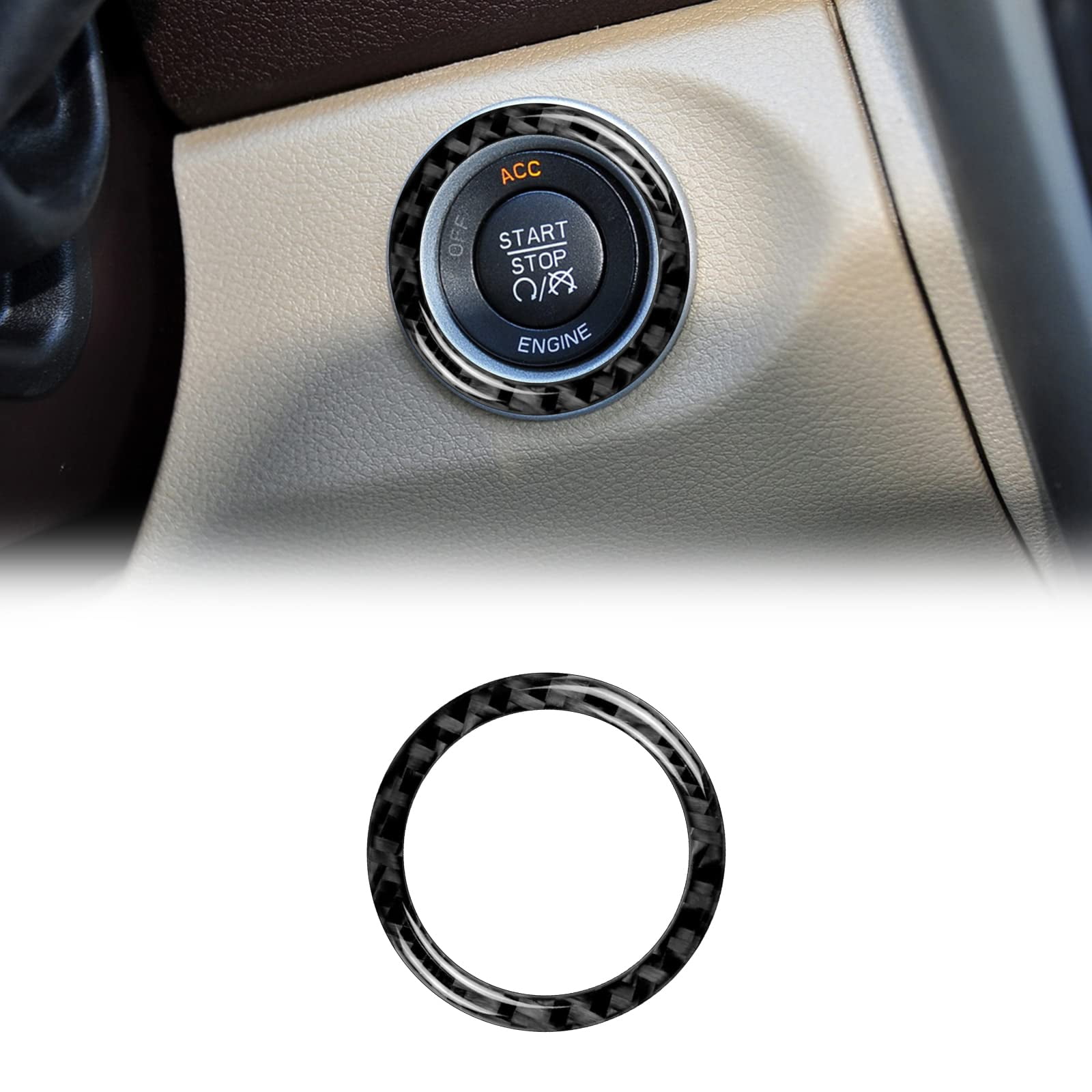 ramuel Compatible with Carbon Fiber Engine Start Stop Button Ring Trim ...