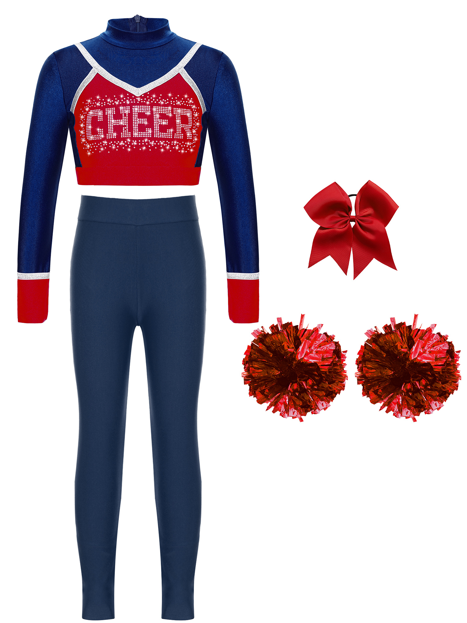 ranrann Girls Cheerleading Outfit Long Sleeve Crop Top with Leggings ...