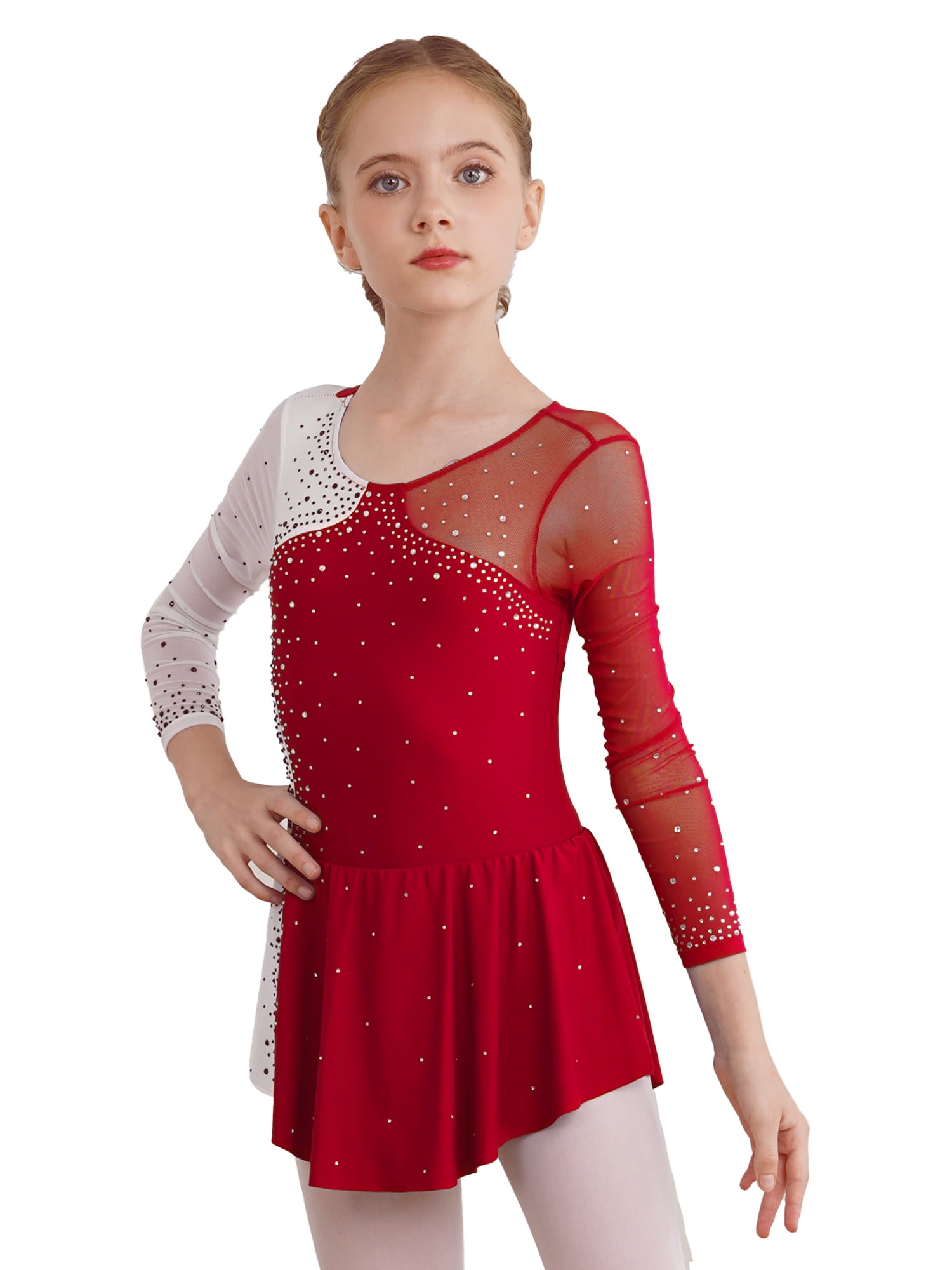 ranrann Girls Figure Ice Skating Dress Long Sleeve Ballet Dance Leotard ...