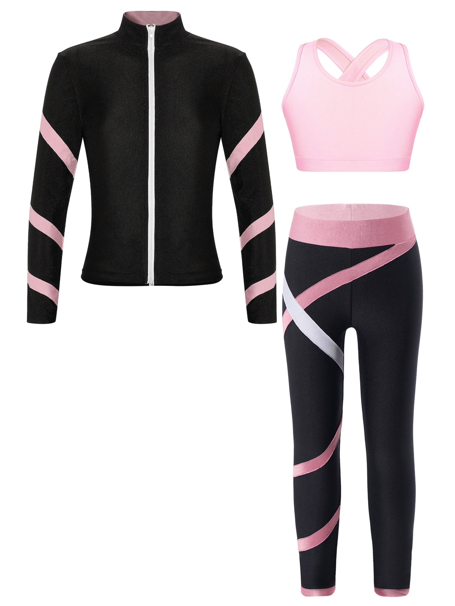 ranrann Kids Girls 3Pcs Activewear Set Athletic Tracksuit Gymnastic ...