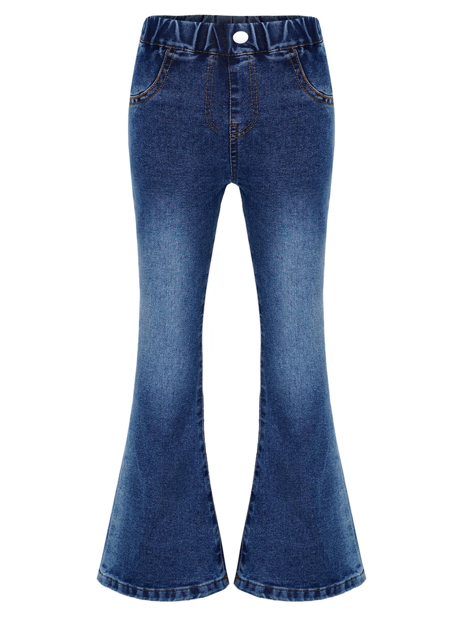 ranrann Kids Girls Bell Bottom Jeans Elastic Waist Vintage Denim Flared ...