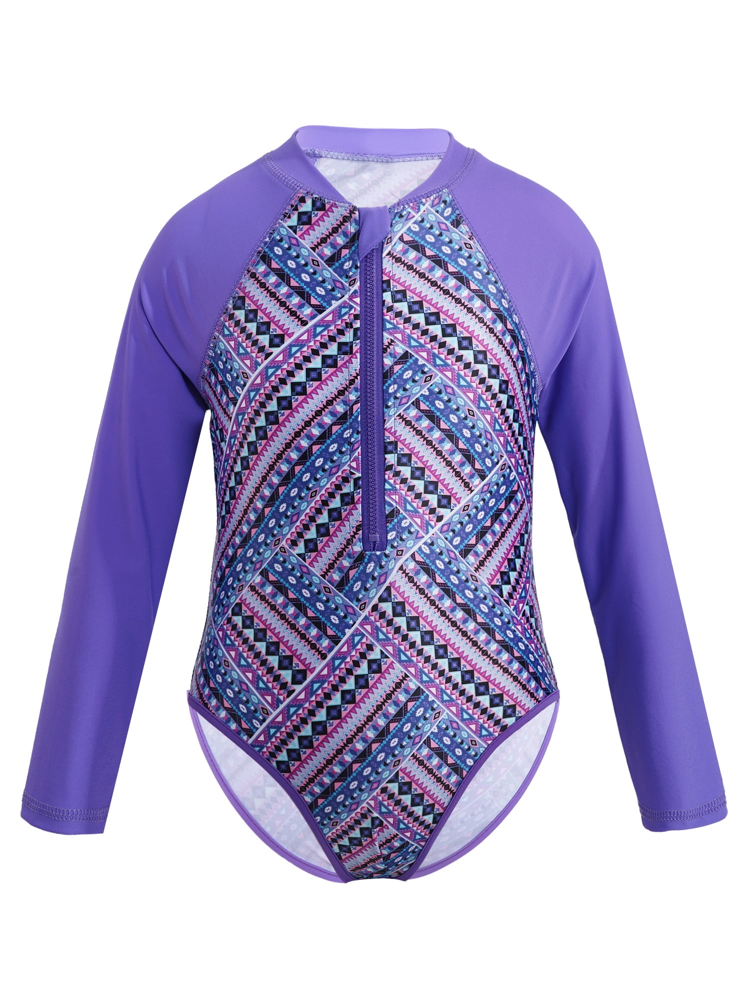 ranrann Kids Girls Long Sleeve One Piece Swimsuits Zipper Rash Guard ...