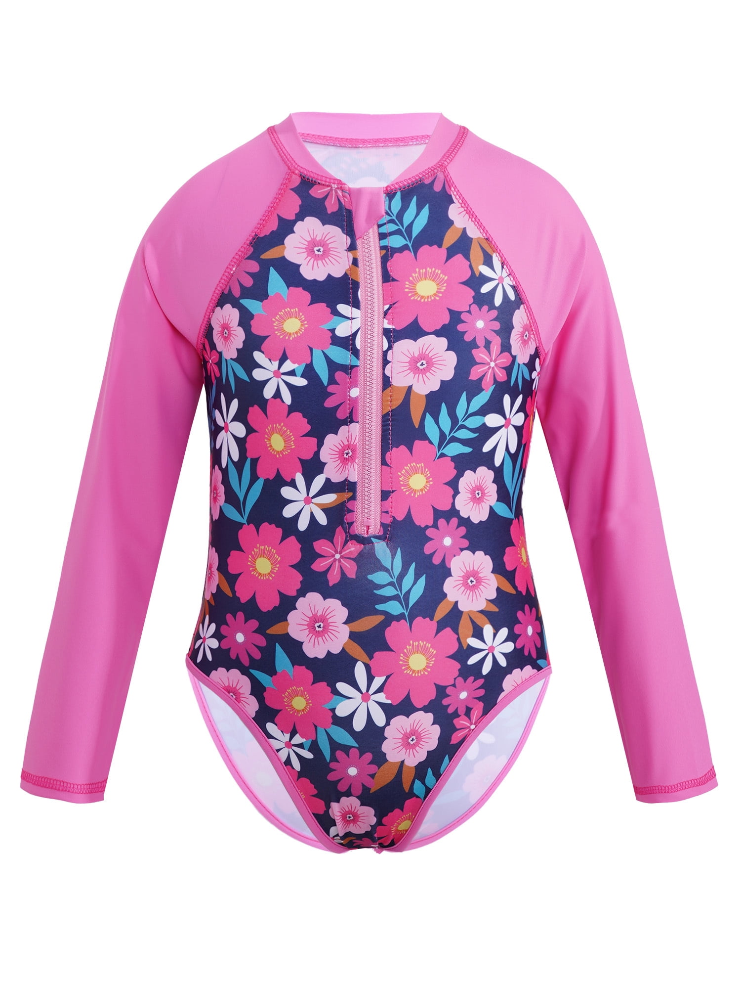 ranrann Kids Girls Long Sleeve One Piece Swimsuits Zipper Rash Guard ...