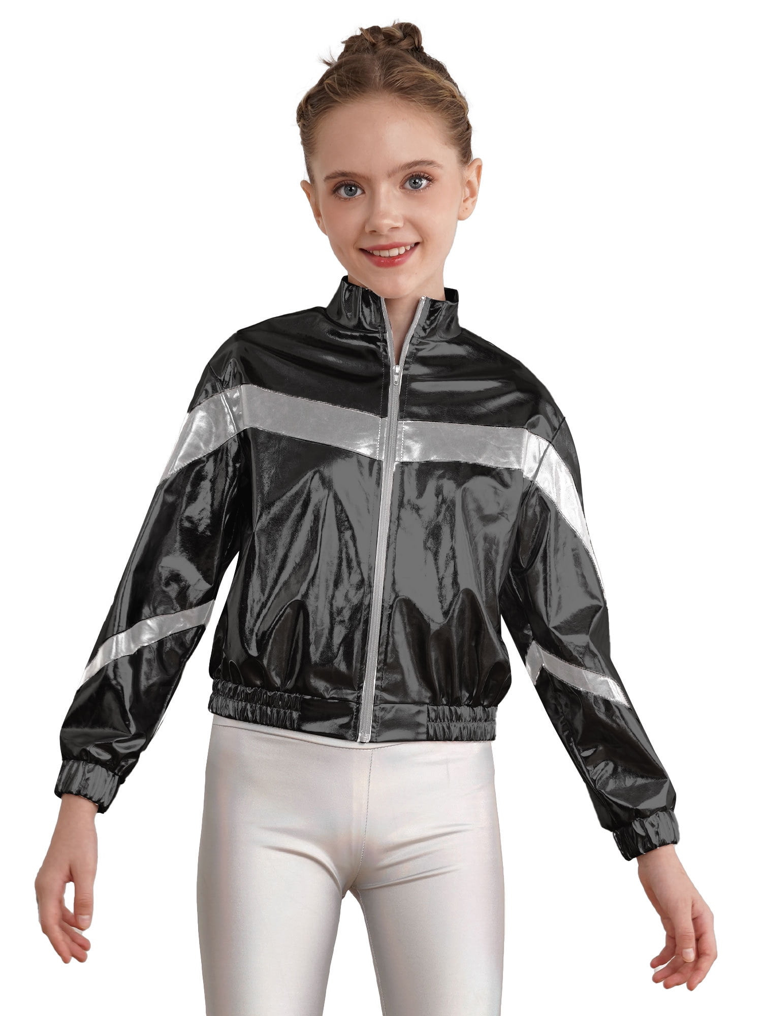 ranrann Sparkle Jacket for Girls Zipper Coat Metallic Bomber Jacket ...