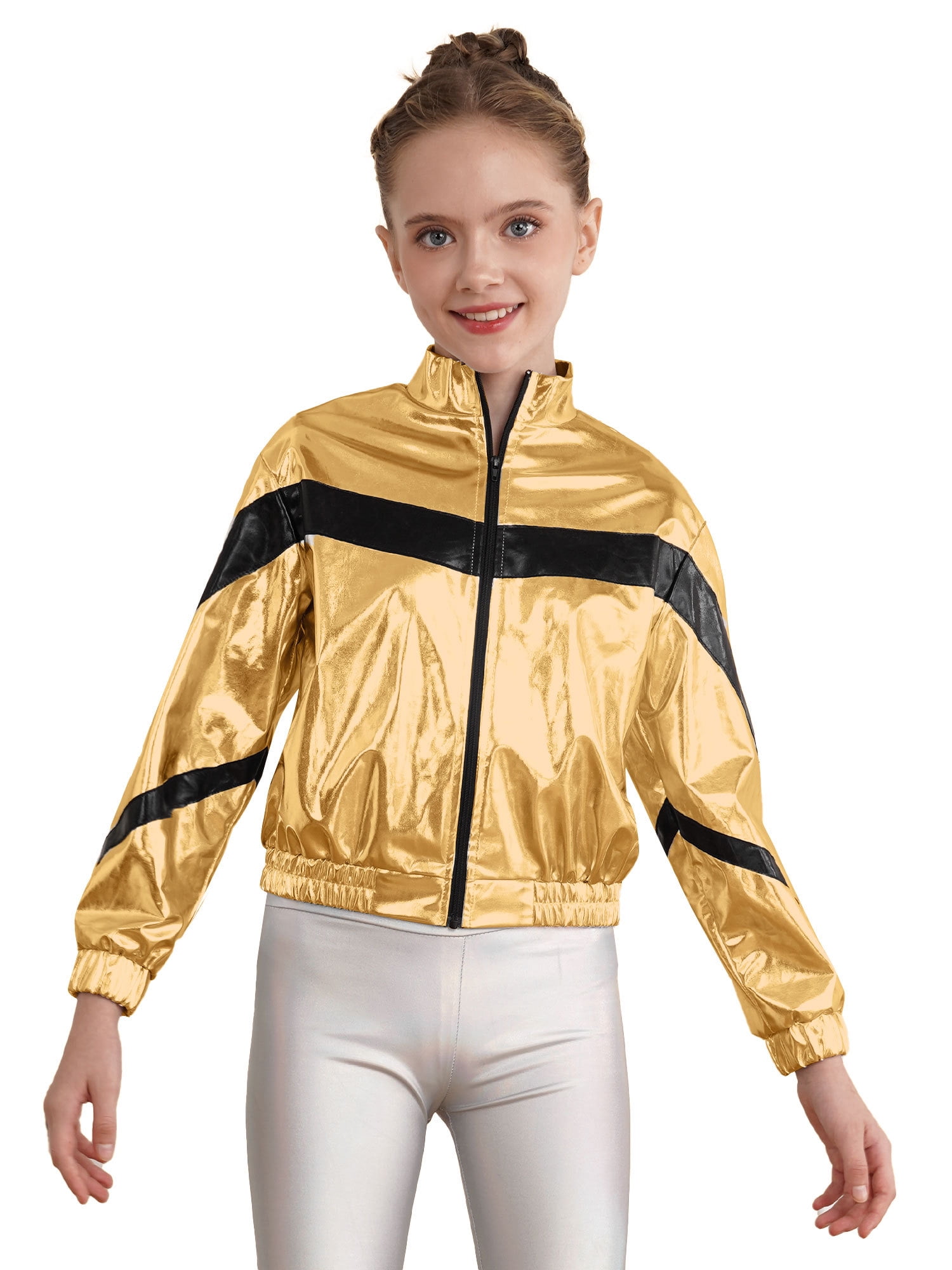 ranrann Sparkle Jacket for Girls Zipper Coat Metallic Bomber Jacket ...