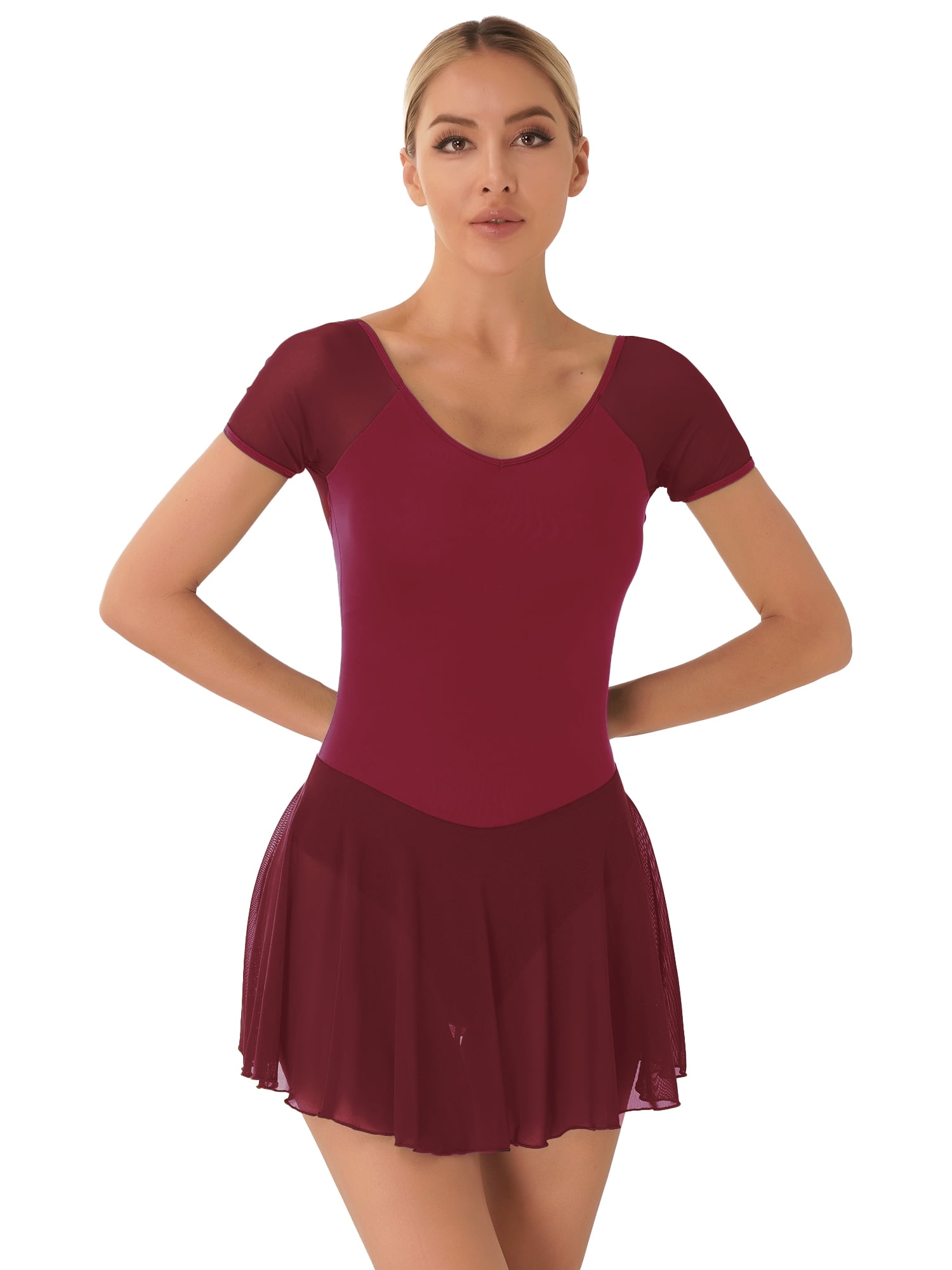 ranrann Womens Ballet Dance Dress Sheer Mesh Skirted Leotard Gymnastics ...