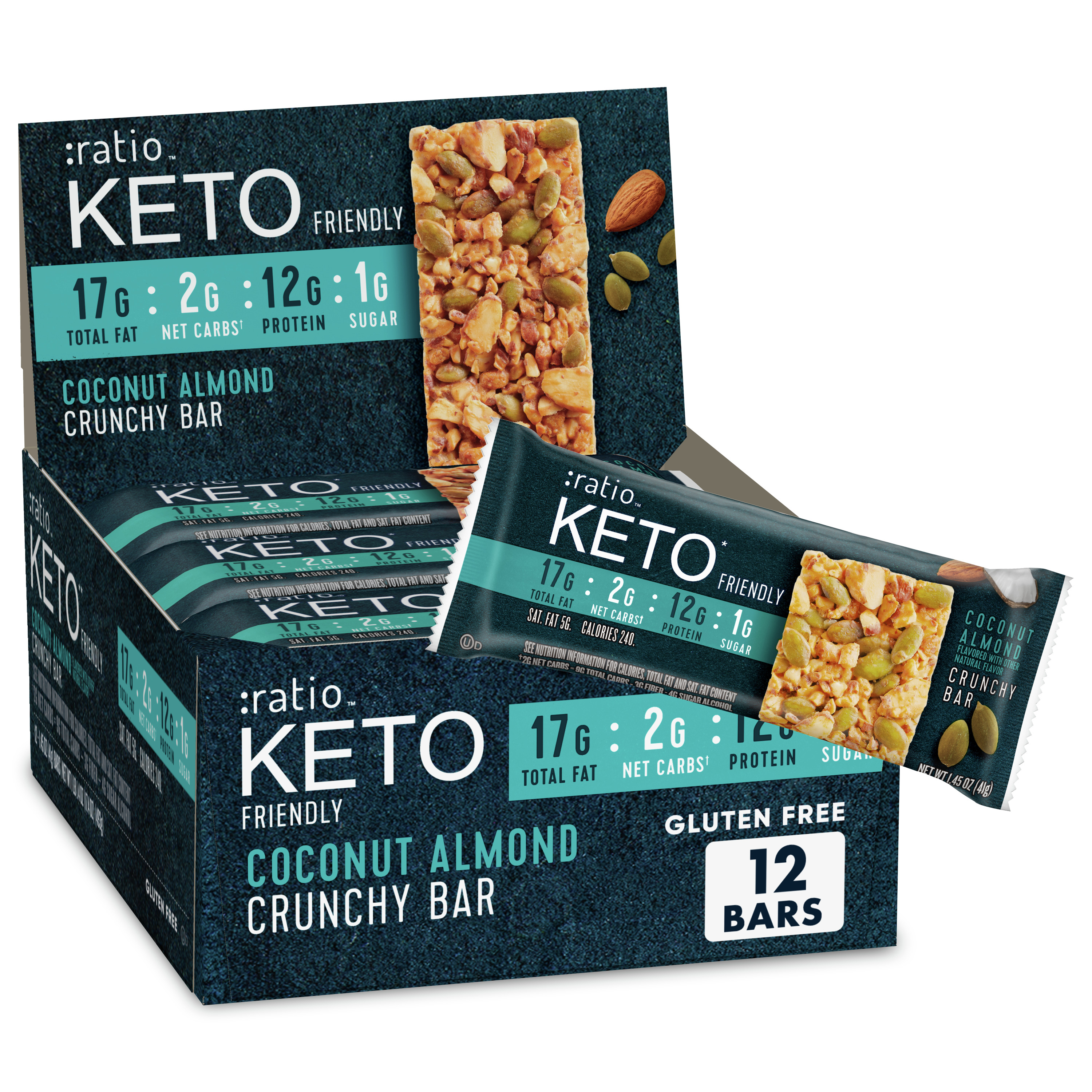 :ratio KETO Friendly Crunchy Bars, Coconut Almond, Gluten Free, Low ...