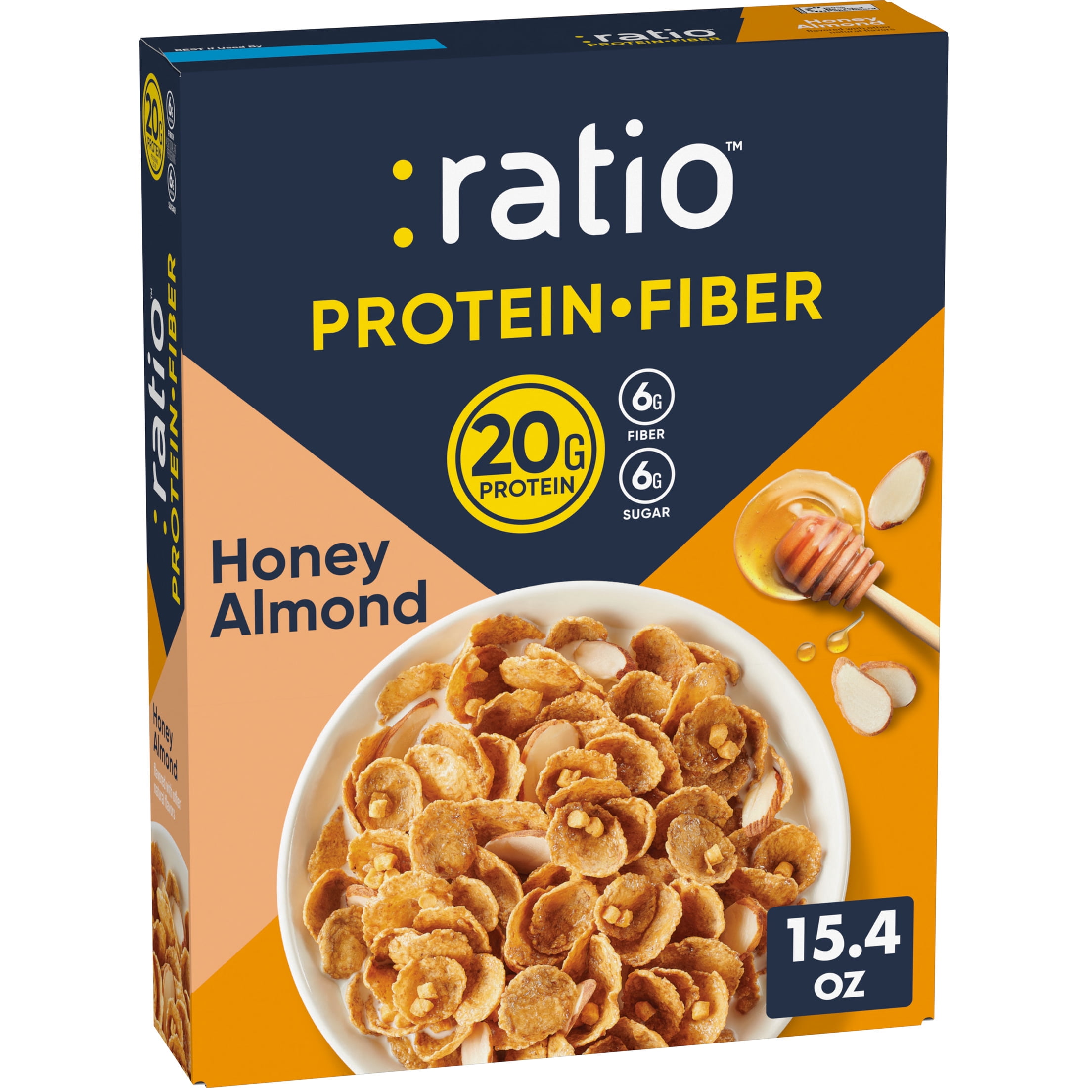 Ratio Protein Fiber Honey Almond Cereal, 20g Protein, 15.4 oz - Walmart ...