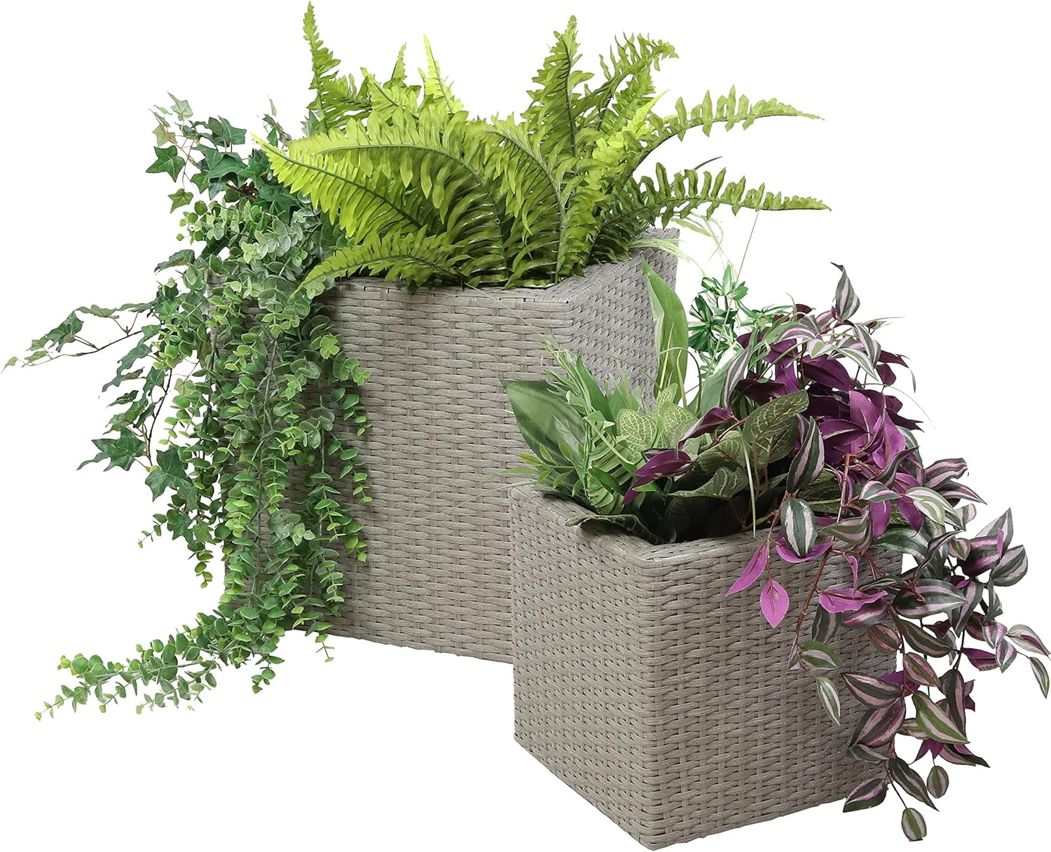 rattan Square Indoor Planters Set - includes 14-Inch Square and 11-Inch ...