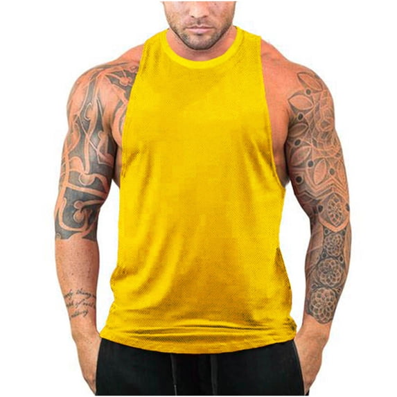 rd Yellow Man Crew Neck Vests Workout Athletic Jogger Tops Vest for Man ...