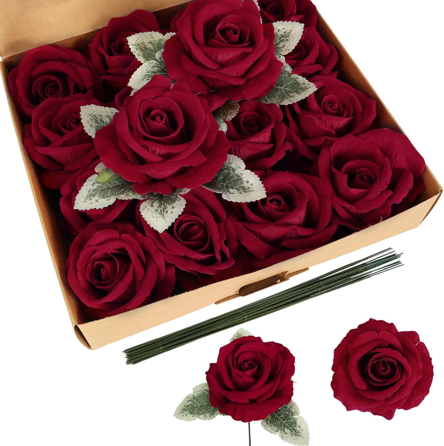 rdswx 16pcs Champagne Velvet Rose Artificial Flowers 3.93" Large Fake ...