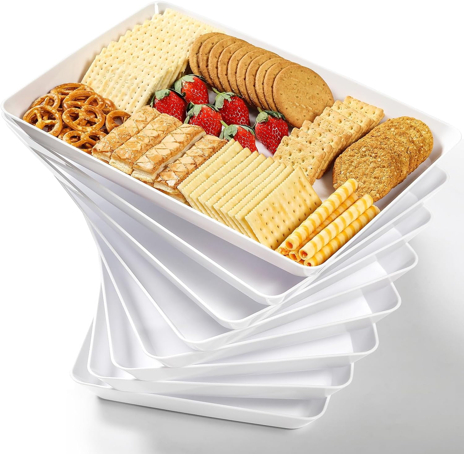 rdxcvg 4-Pack Plastic 16" x 11" Large White Serving Trays Set ...