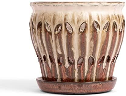 rePotme 6" Pinwheel Fluted Ceramic Plant Pot (Honey Cream Over Copper ...