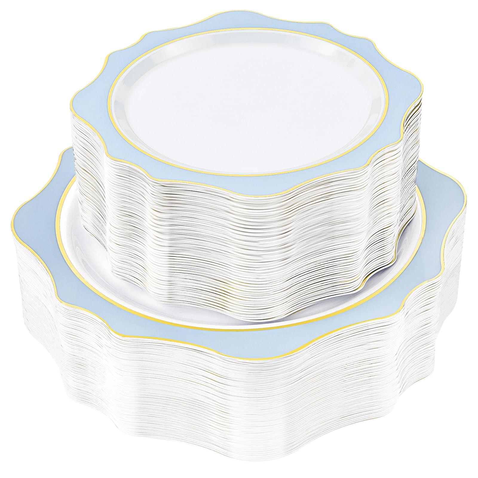 realluck 100 PCS White IEF31 and Blue Disposable Plates for 50 Guests ...