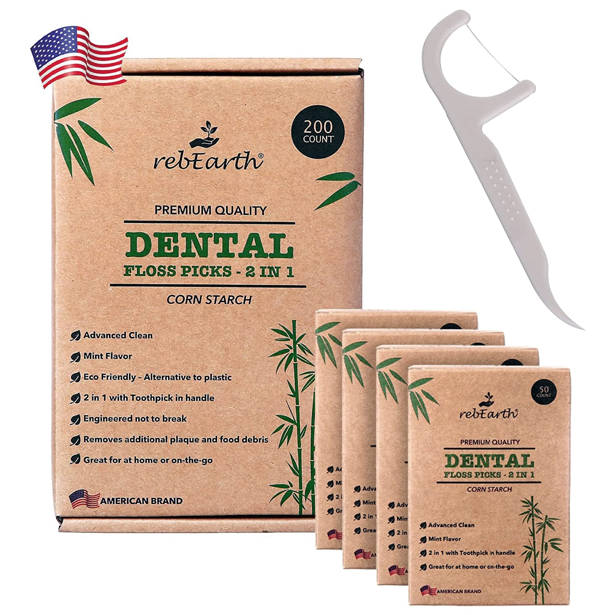 rebEarth Natural Dental Floss DHF10 Picks - Oral Care Dental Flavored ...