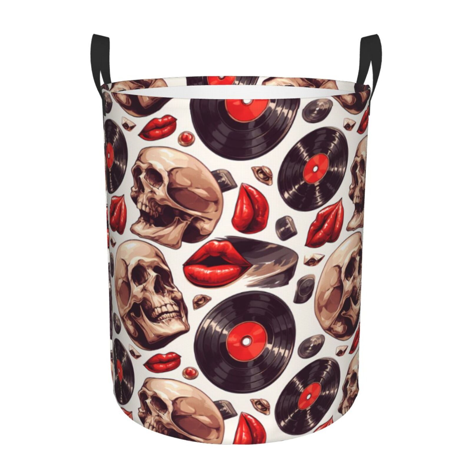 record lips Skull Laundry Basket with Handles - Freestanding Laundry ...