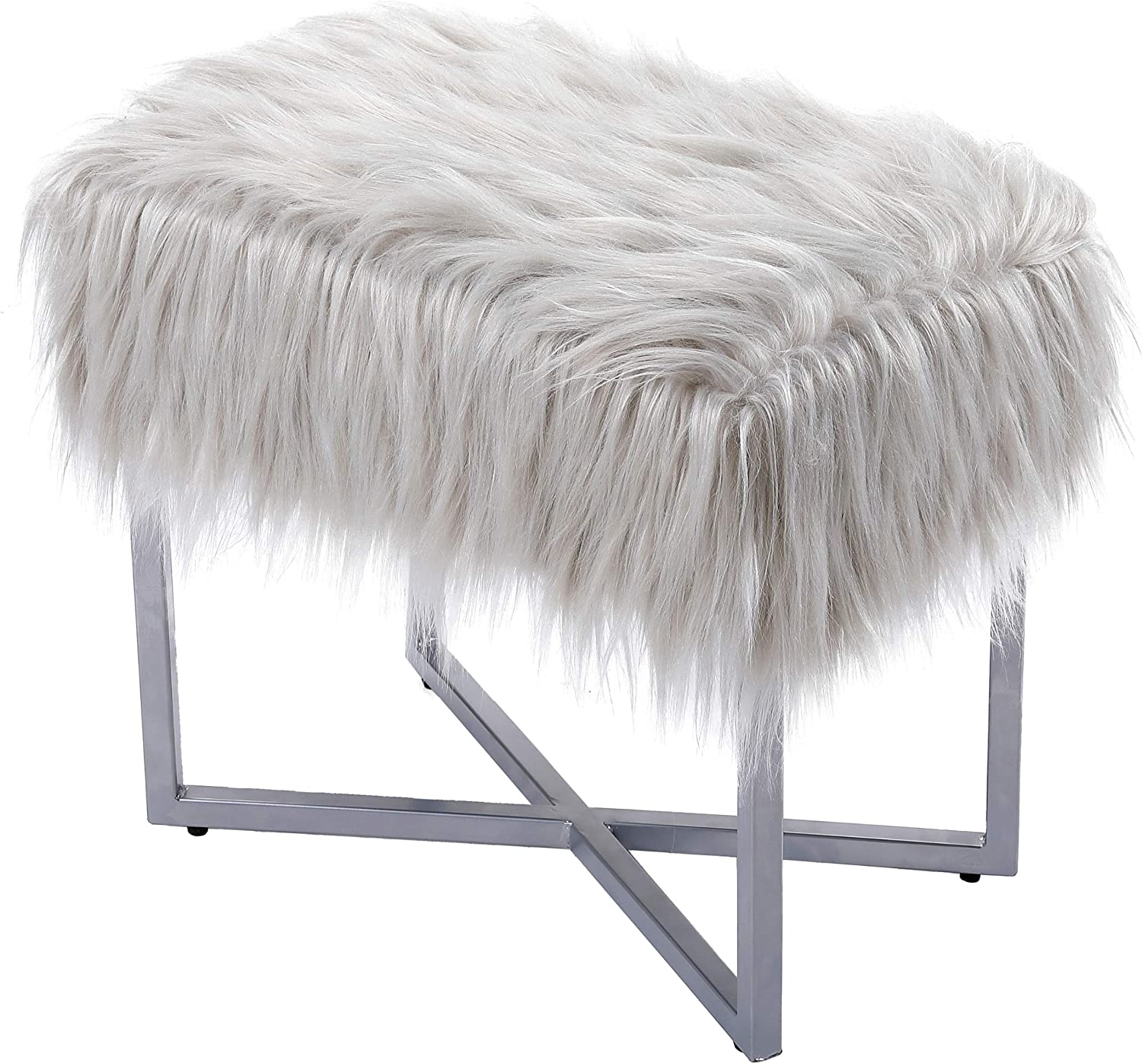 **rectangular grey faux fur foot stool ottoman with grey legs, soft and ...