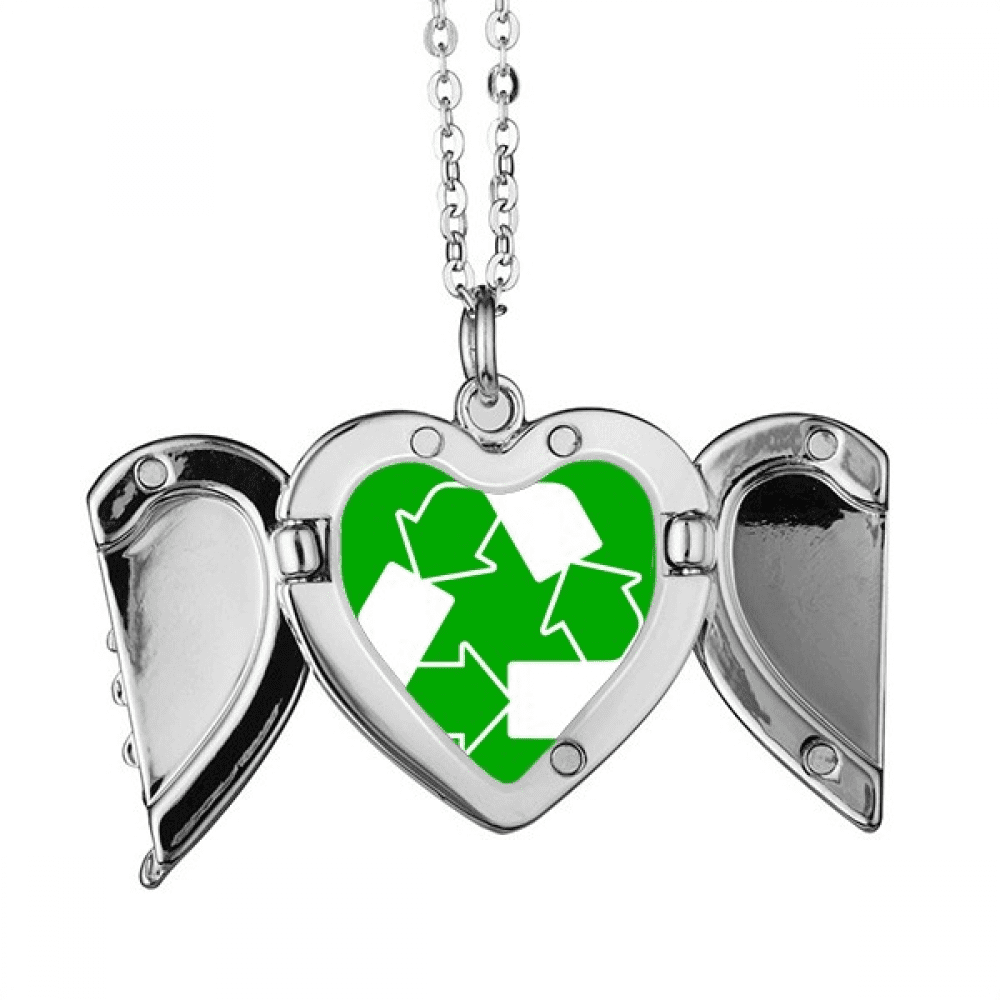 recycle green square warning mark angel wings necklpendant fashion ...