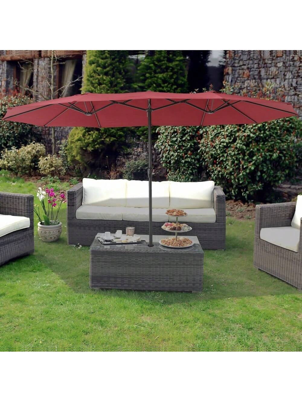 red- 15FT Extra Large Rectangle Patio Umbrella, Outdoor Double-Sided ...