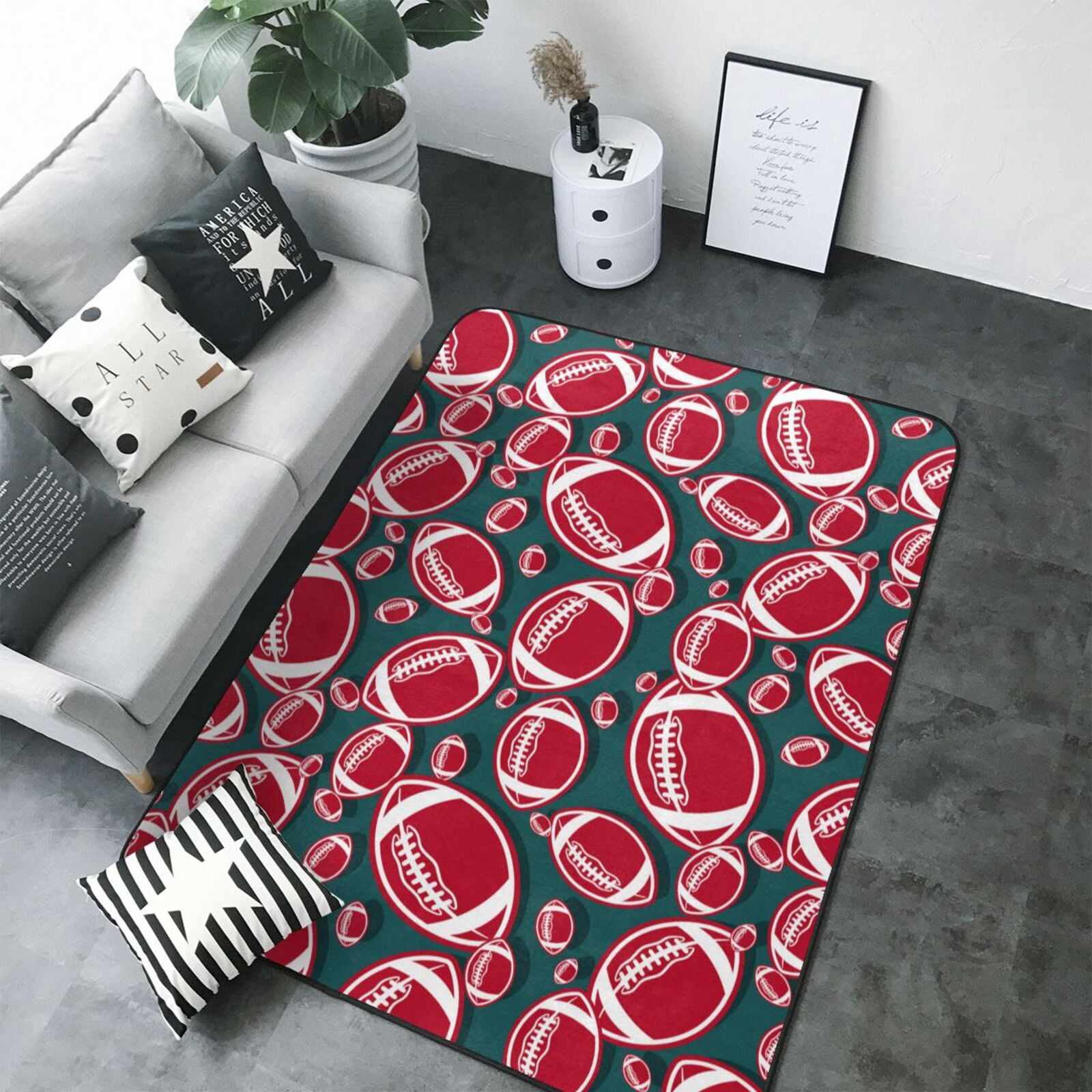 red American football Rugby Area Rugs for Living Room Bedroom, 5x7 Soft ...