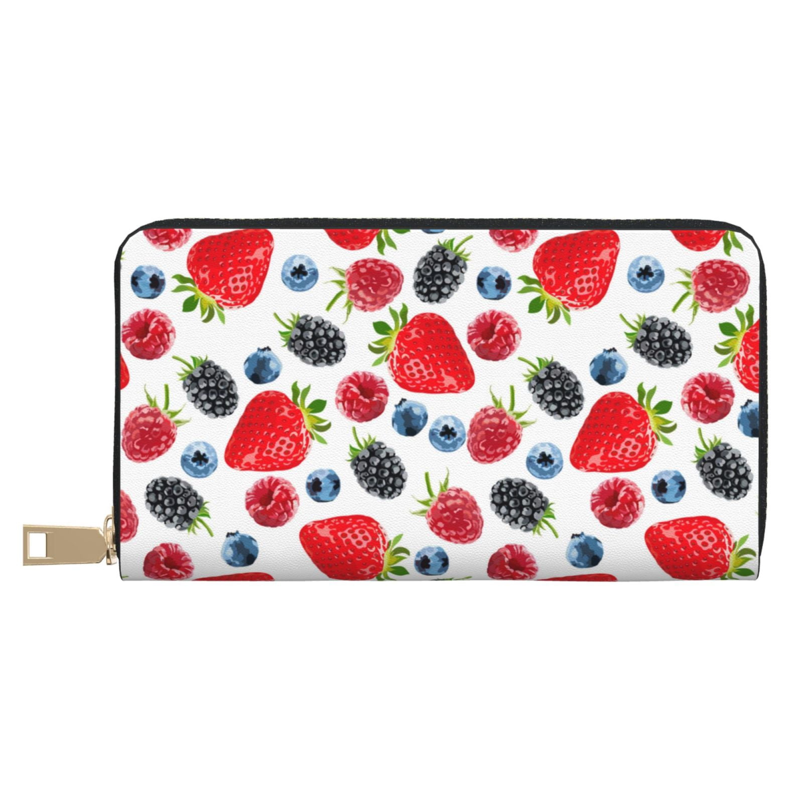 red Blueberry strawberry Print Wallet Women, Leather Bifold Multi Card ...