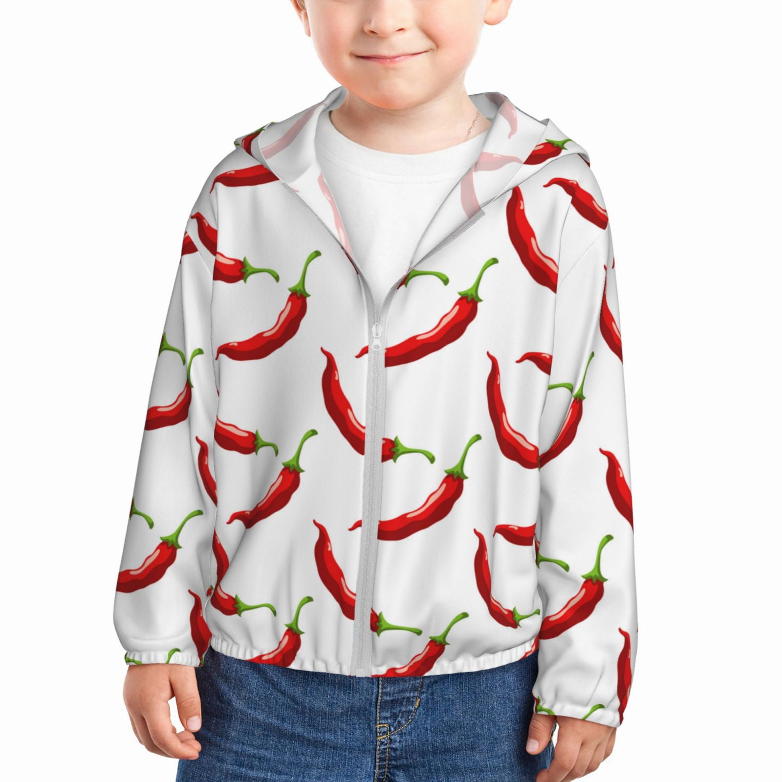red Chili Pepper Print Sun Protection Clothing Zip Up Hoodie ...