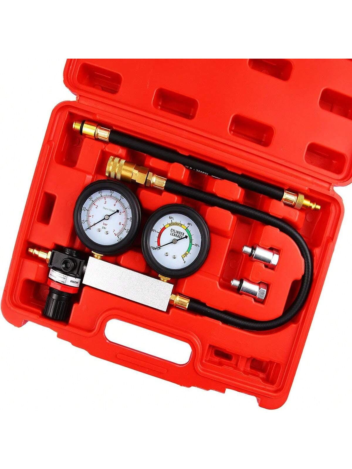 red Cylinder Leak Down Tester Kit,Engine Compression Diagnosis Tool ...