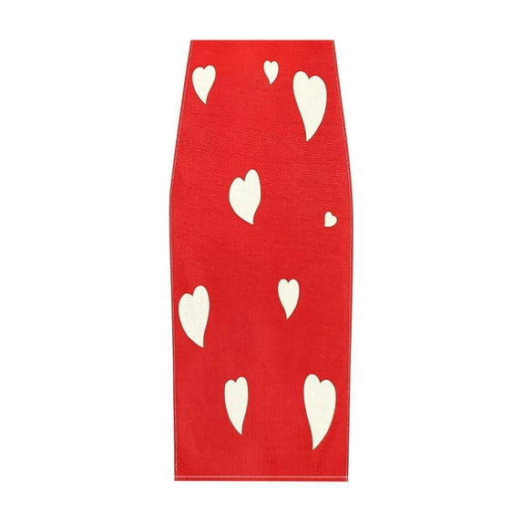 red Enchanting Heart-Print Linen Table Runner That Brings A Touch Of ...