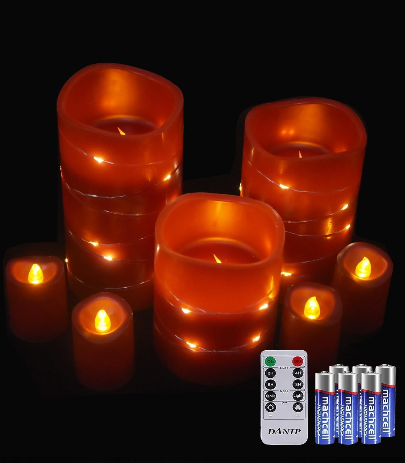 red LED flameless Candle with Embedded Star String, 3+4-Piece Set of ...