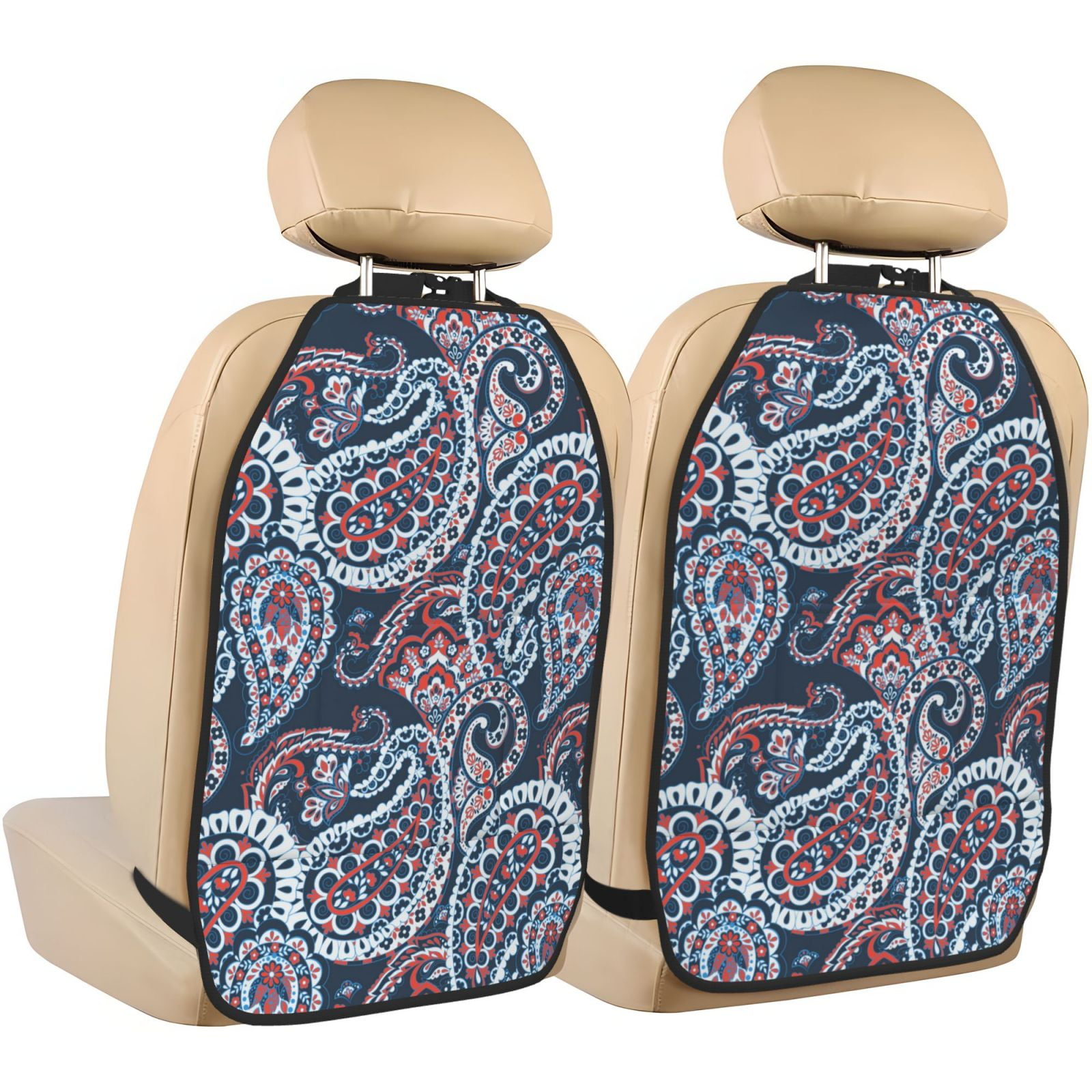 red Paisley Print Backseat Car Organizer, 2 Pack Kick Mats Back Seat ...