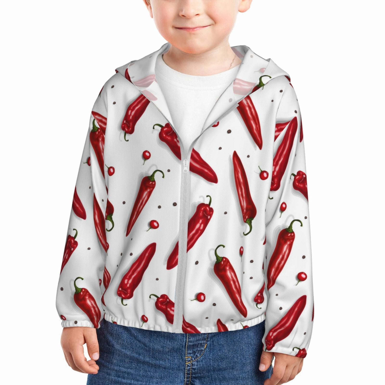 red Pepper Print Sun Protection Clothing Zip Up Hoodie Lightweight ...