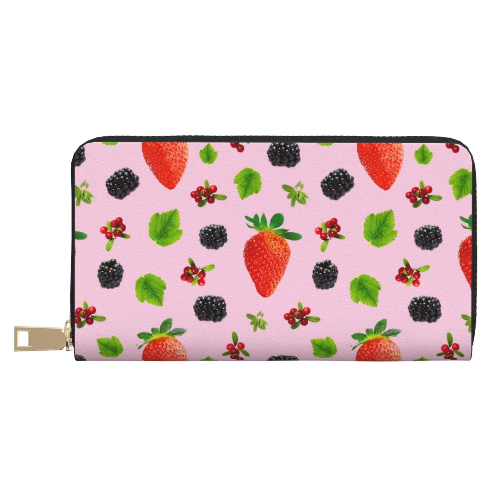 red Strawberry black Wallet Women, Leather Bifold Multi Card Wallet ...