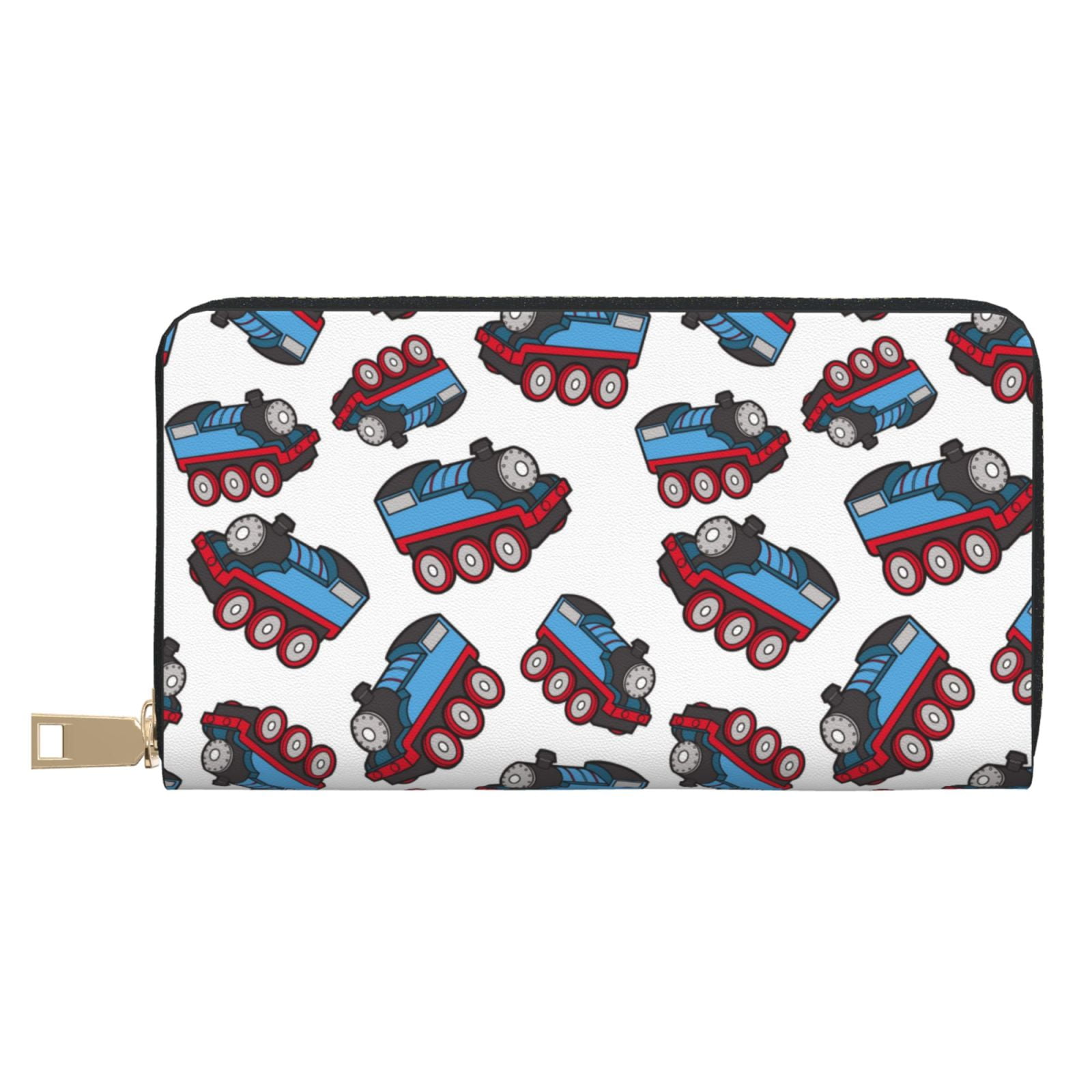 red Train Pattern blue Wallet Women, Leather Bifold Multi Card Wallet ...