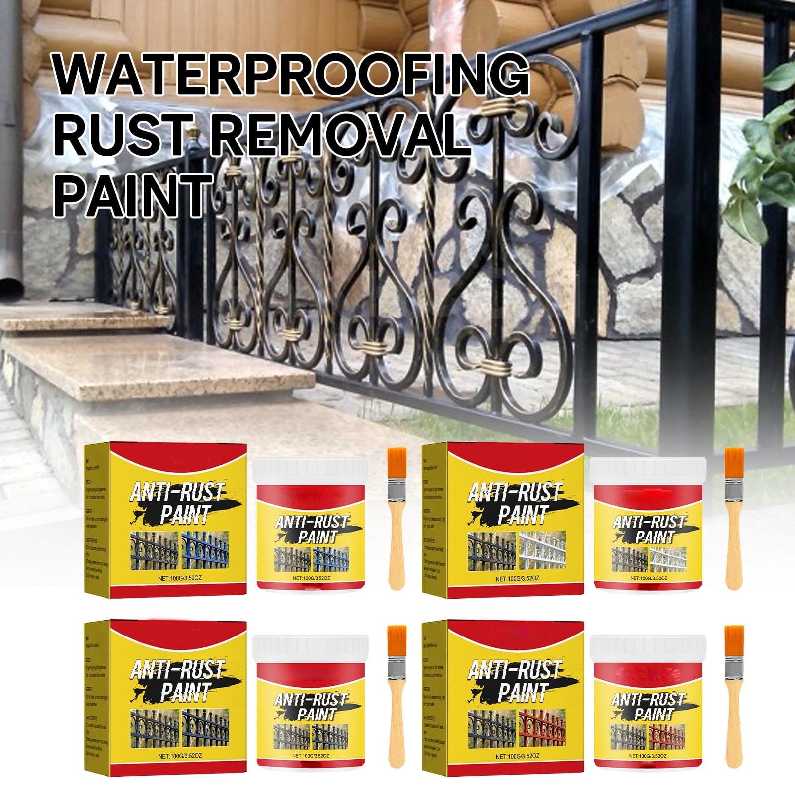 red Water-Based Rust Converter Paint Set With 2 Brushes Transforms Rust ...