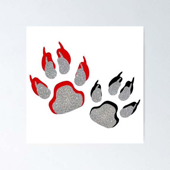 red and black glitter paw prints Poster - KIRA.1114, UNFRAMED-16x24 ...