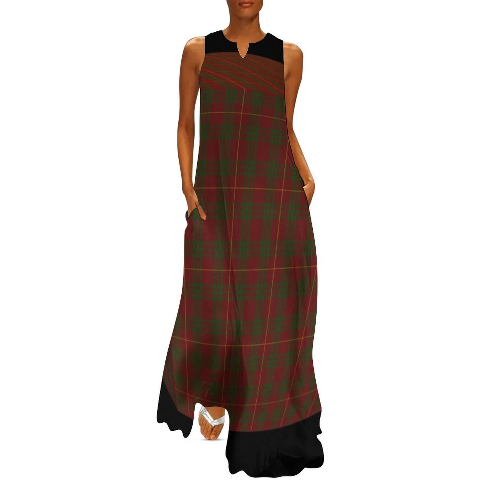 red and green Tartan cube. Long Dress dresses korean style Casual ...