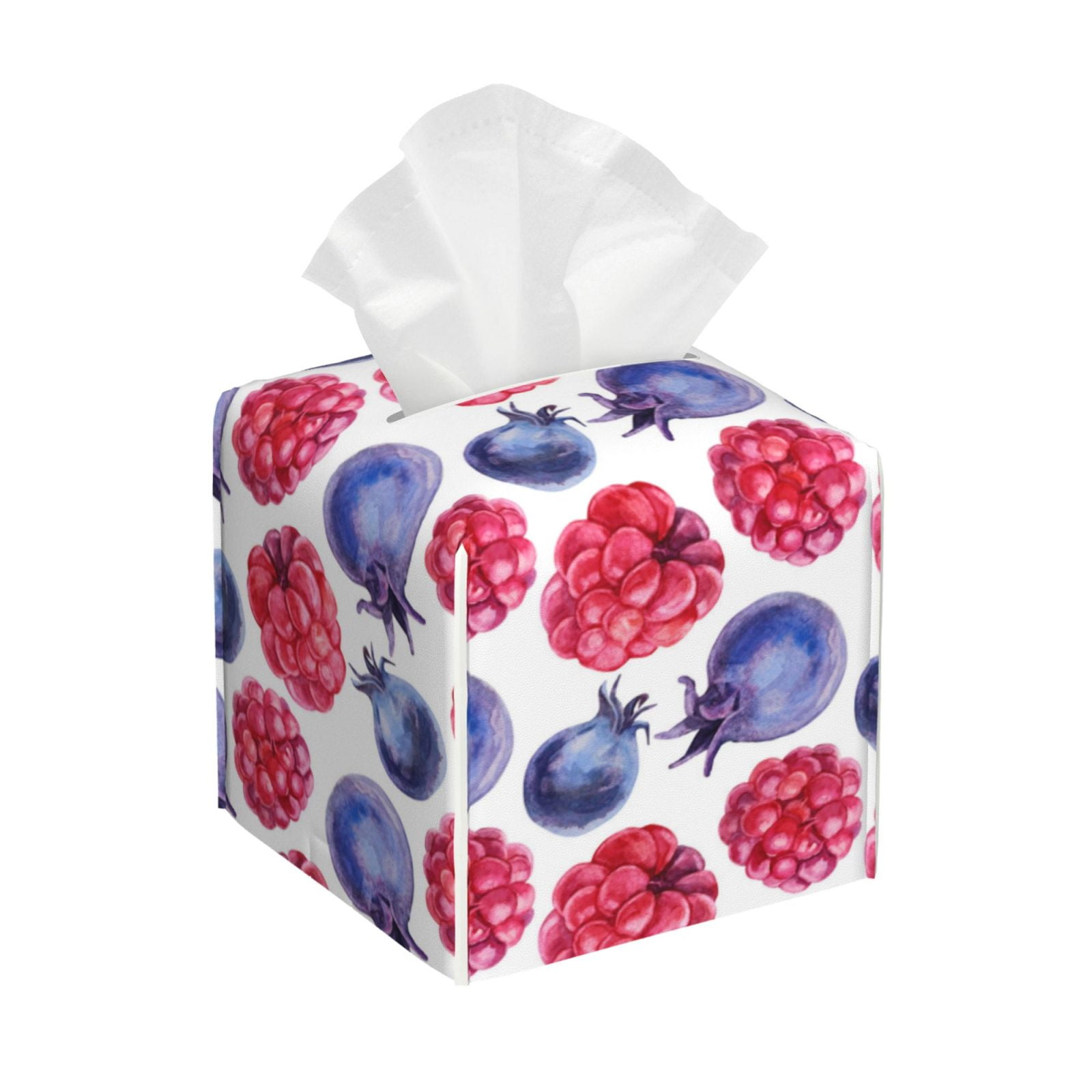 red blue berry Tissue Box Cover, Tissue Box Holder, Square Leather ...