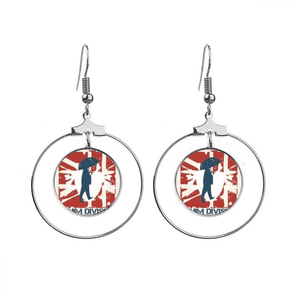 red blue man umbrella pattern graffiti street earrings dangle hoop ...