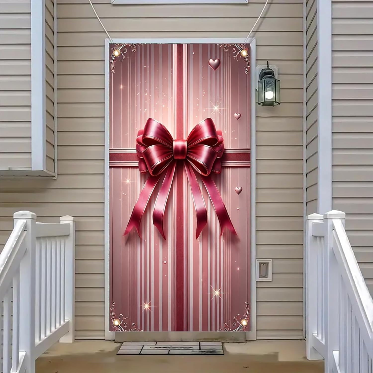 red bow door cover banner 71x35 inch pink ribbon gift wrapping design ...