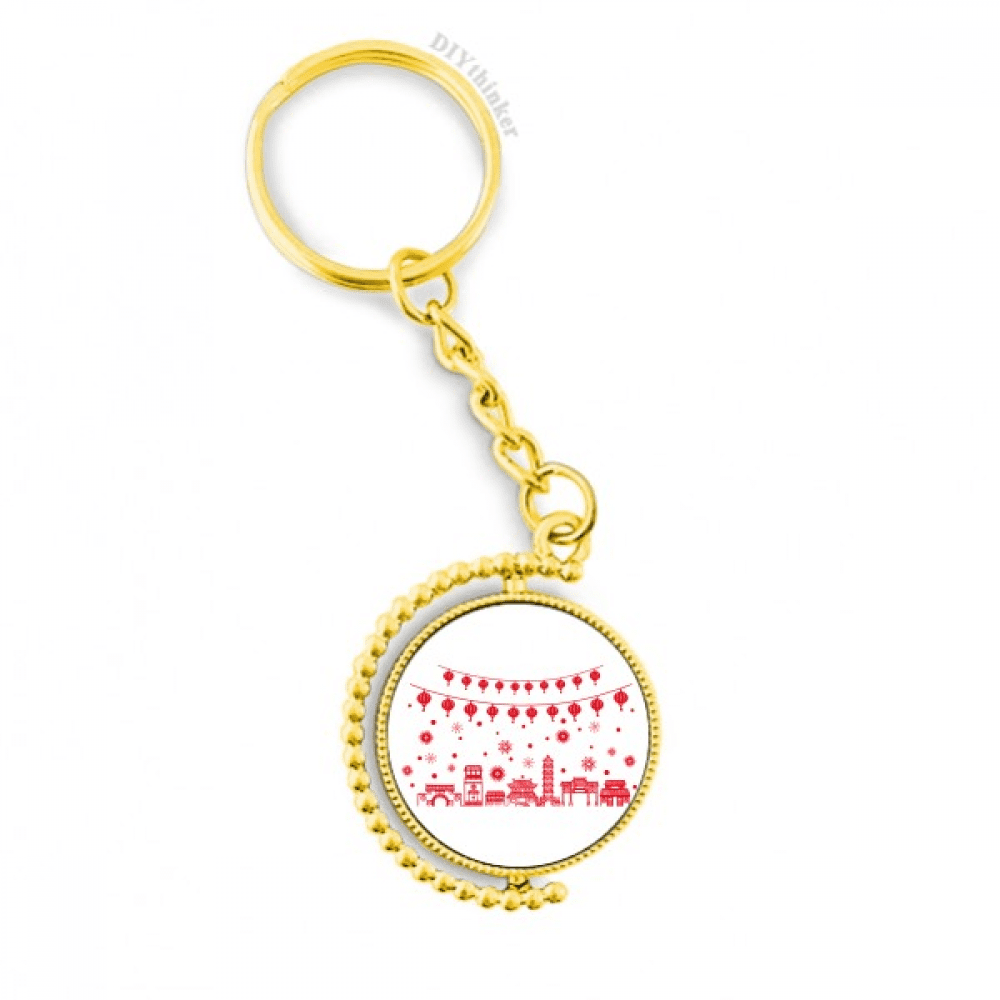 red chinese paper cutting pattern metal connector key chain accessory ...