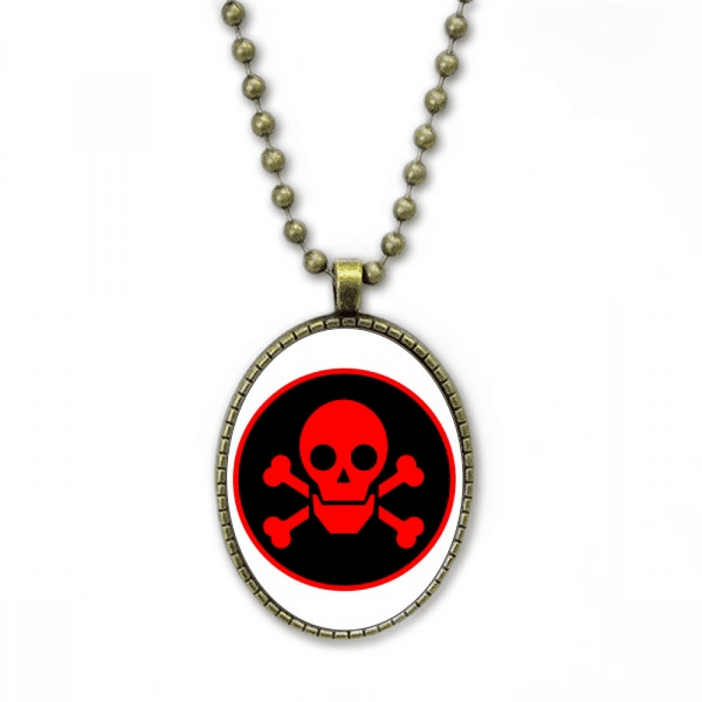 red danger checal toxic l symbol necklace vintage chain bead pendant ...