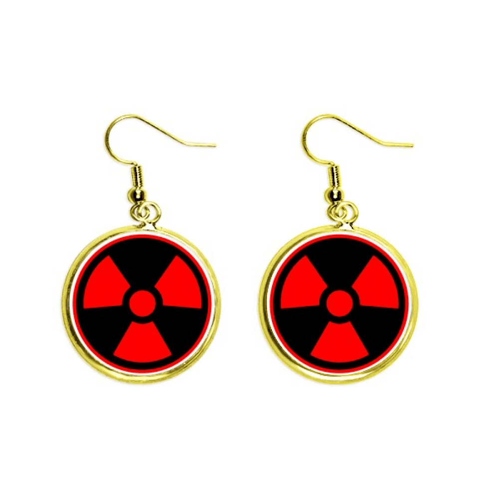 red dangerous checal toxic radiation symbol earring dangle en drop ...