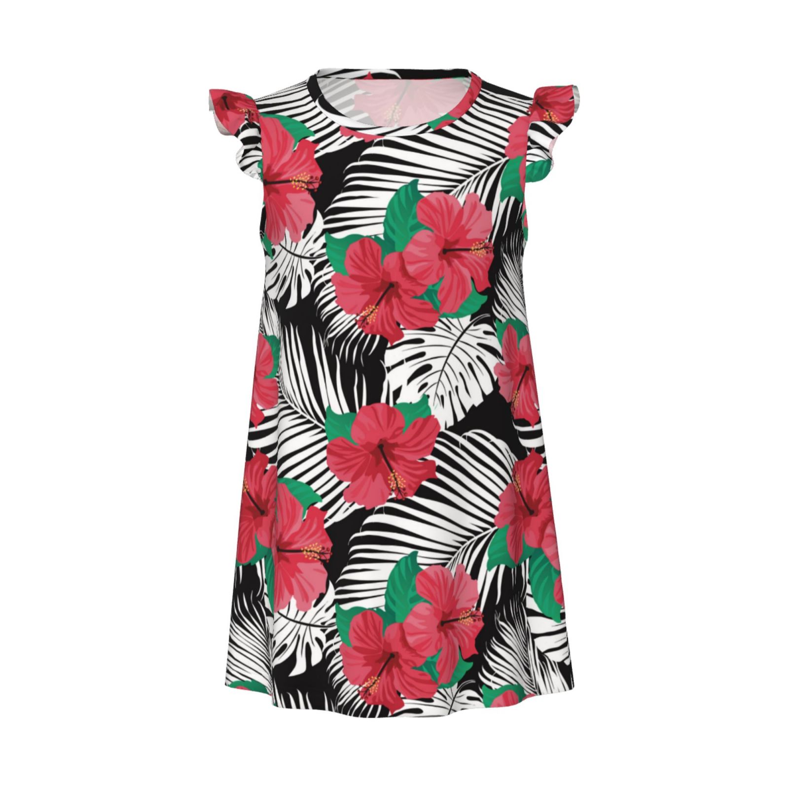 red flowers_A Girls Nightgown, Flutter Short Sleeves Night Dress ...