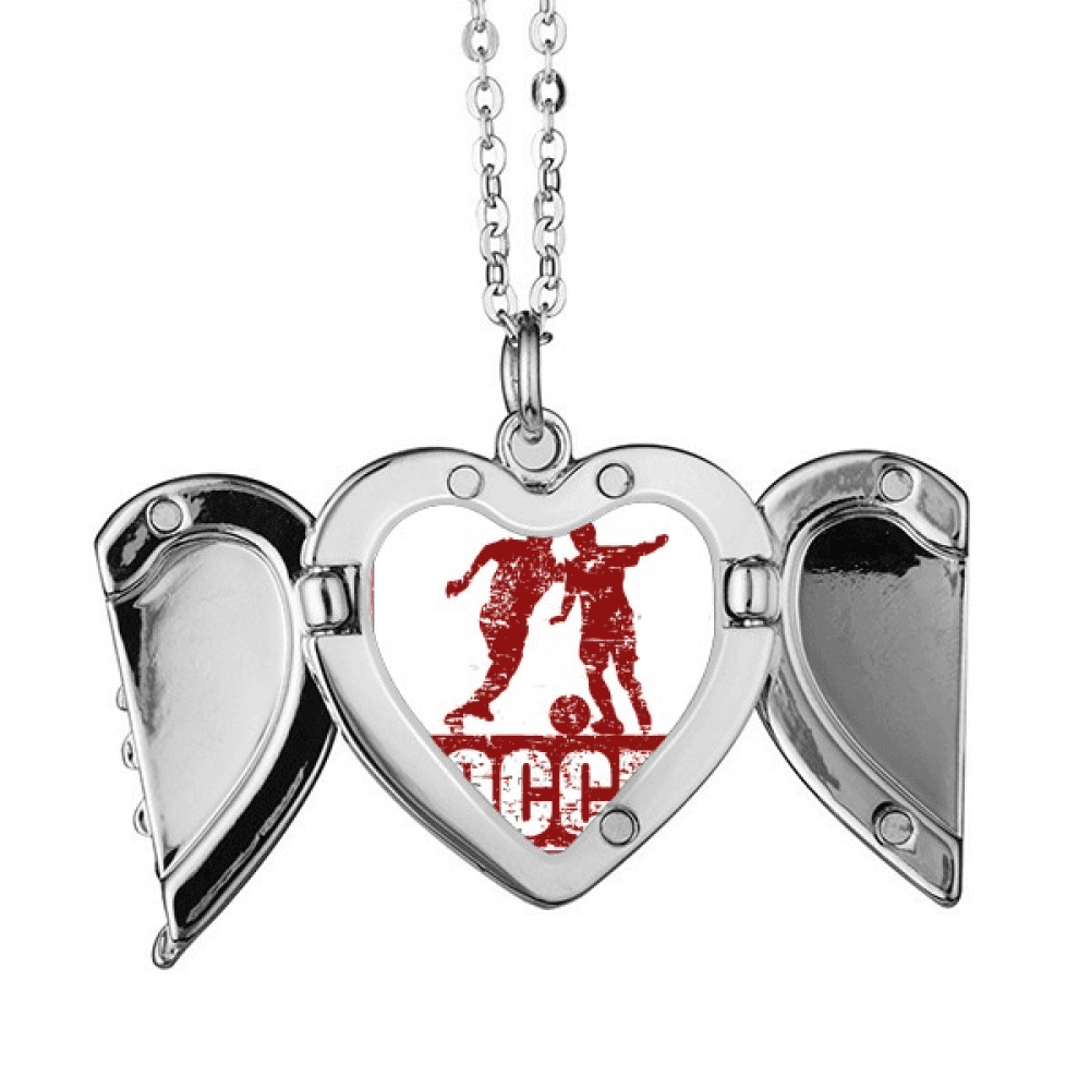 red football player grab football angel wings necklpendant fashion ...