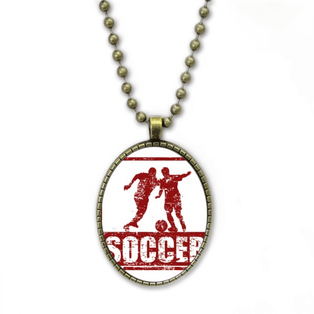 red football player grab football necklace vintage chain bead pendant ...