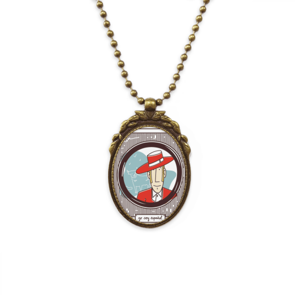 red garment spanish illustration antique necklace vintage bead pendant ...